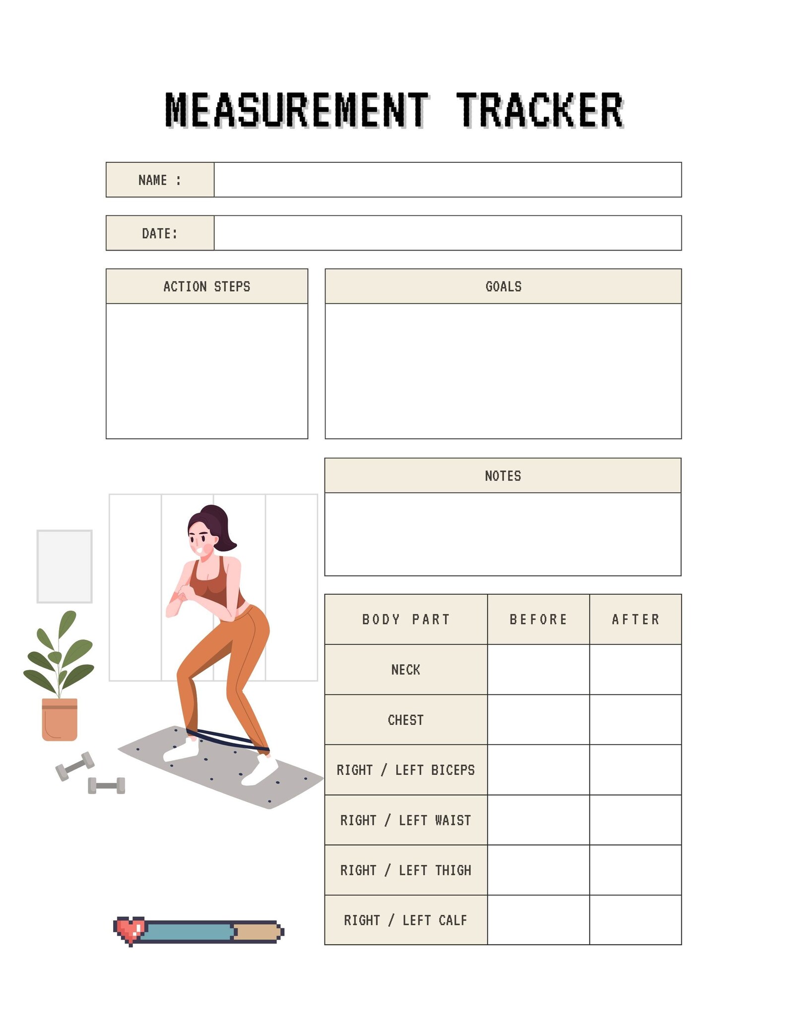 Printable Body Measurement Tracker Body Size Log Diet - Etsy