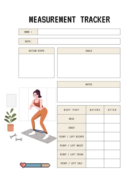 Printable Body Measurement Tracker Body Size Log Diet - Etsy