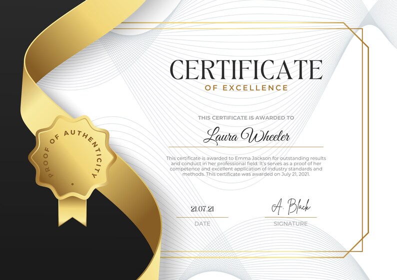Certificate of Excellence, EDITABLE Certificate, Corporate Award ...