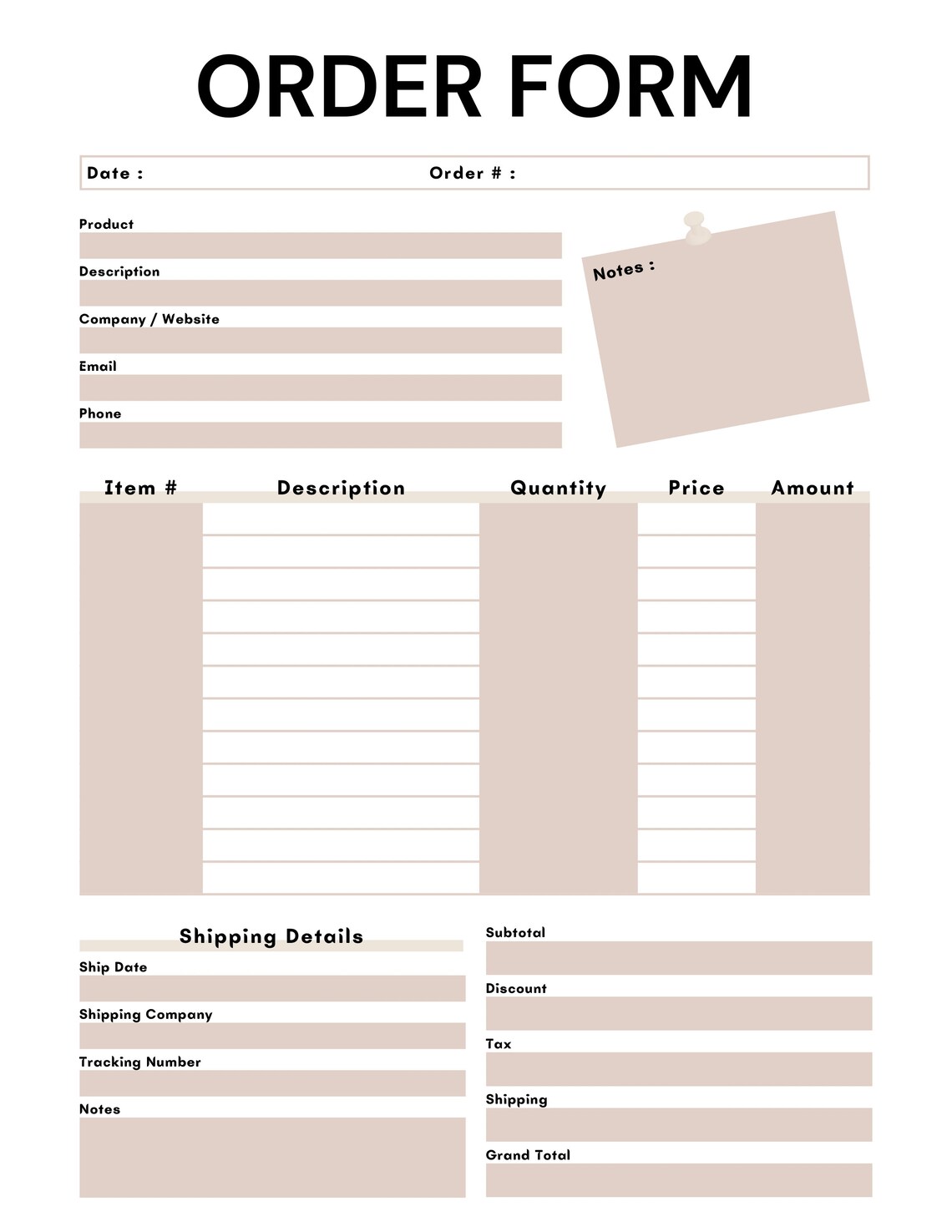 Order Form Template, Order Form for Small Business, Purchase Order Form ...
