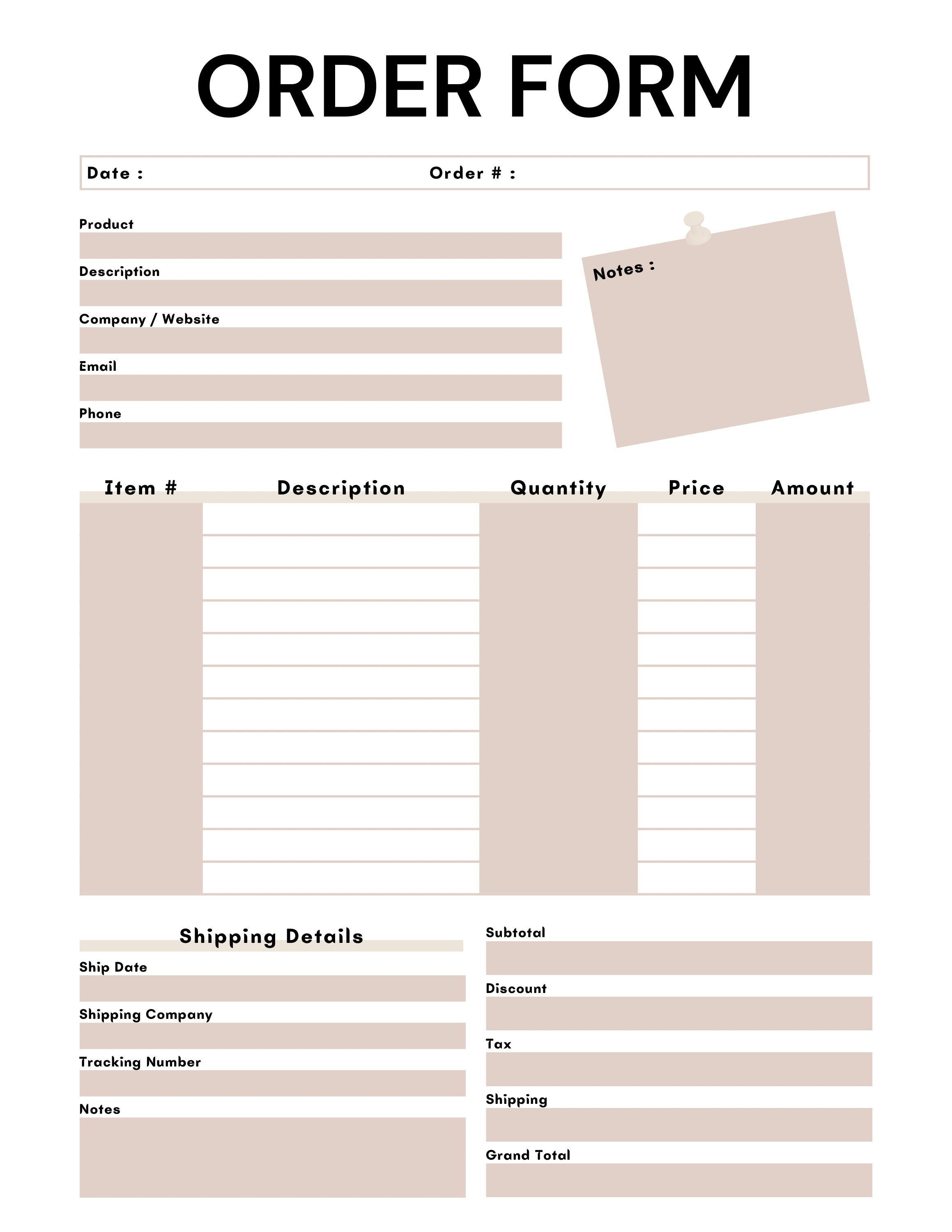 Order Form Template, Order Form for Small Business, Purchase Order Form ...