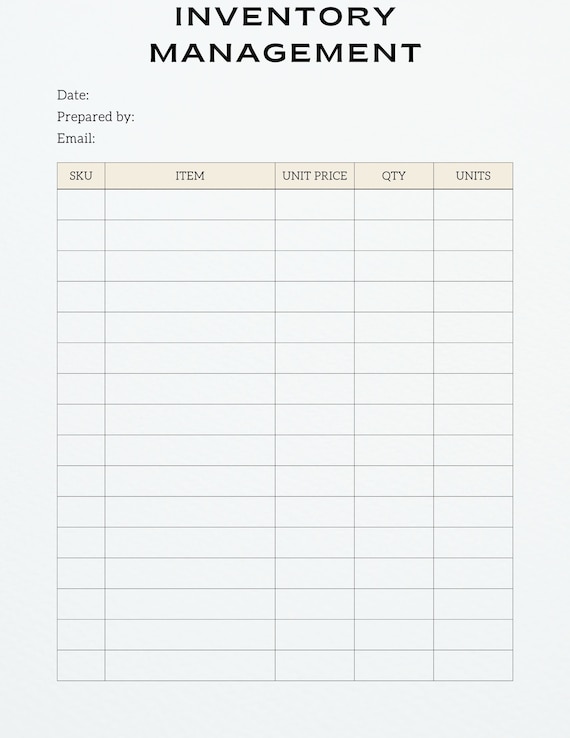 Printable Inventory Management Form Inventory Sheet - Etsy