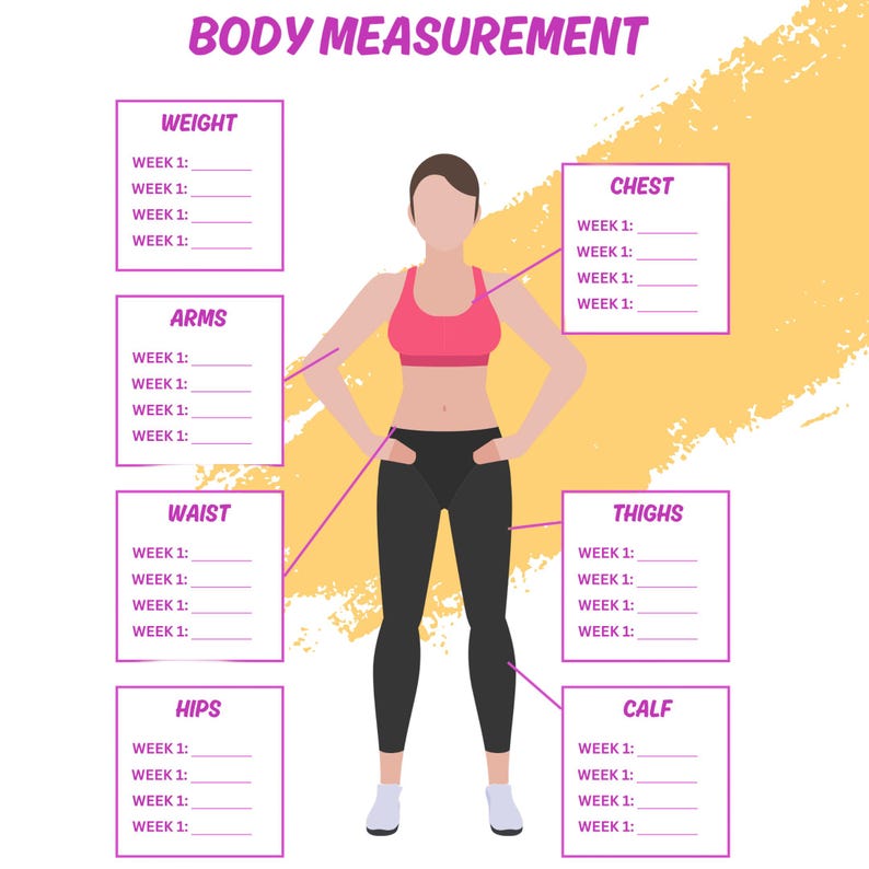 Printable Body Measurement Tracker, Body Size Log, Diet Planner, Weight ...
