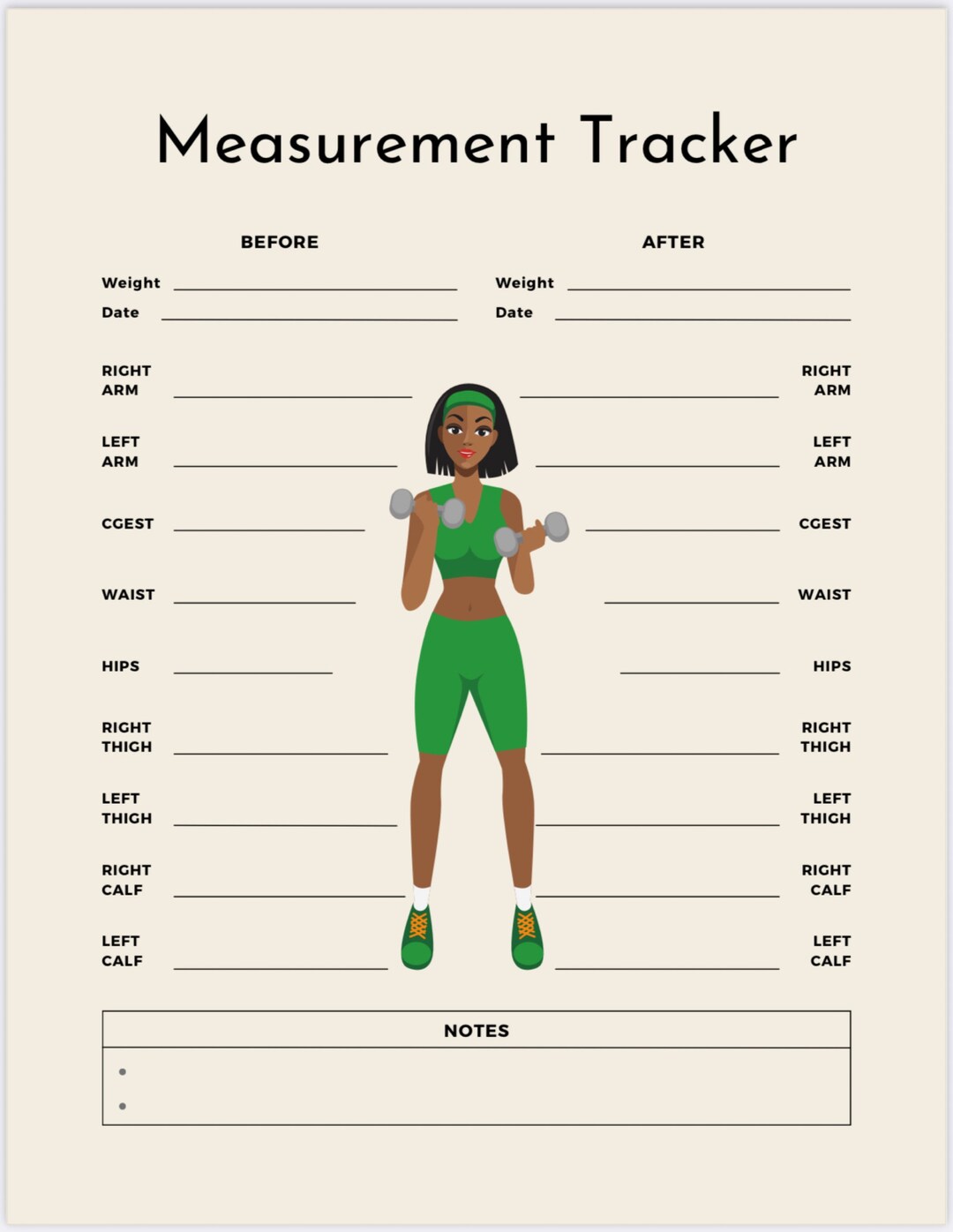 Printable Body Measurement Tracker, Body Size Log, Diet Planner, Weight ...
