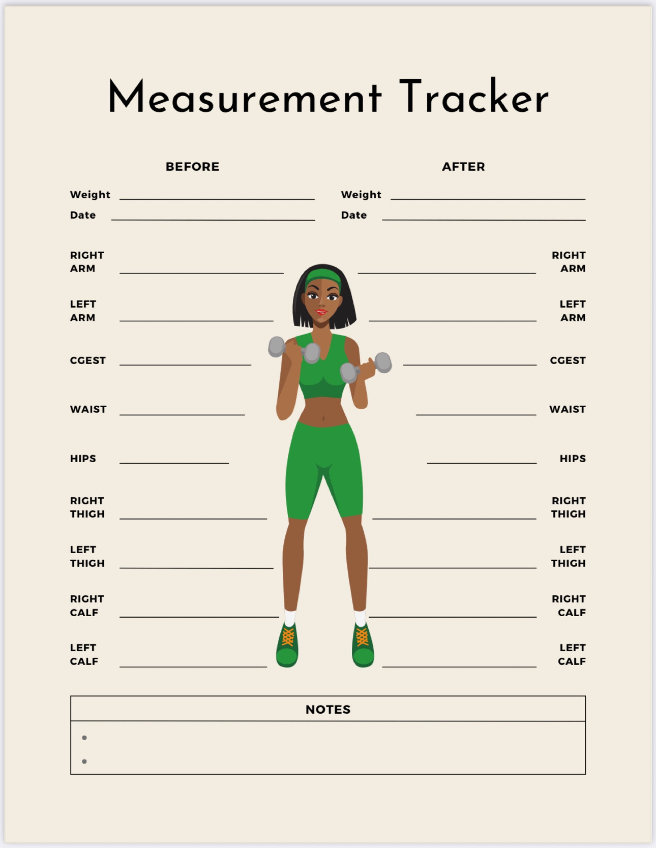 Printable Body Measurement Tracker Body Size Log Diet - Etsy