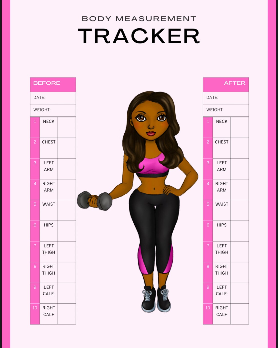 Printable Body Measurement Tracker, Body Size Log, Diet Planner, Weight ...