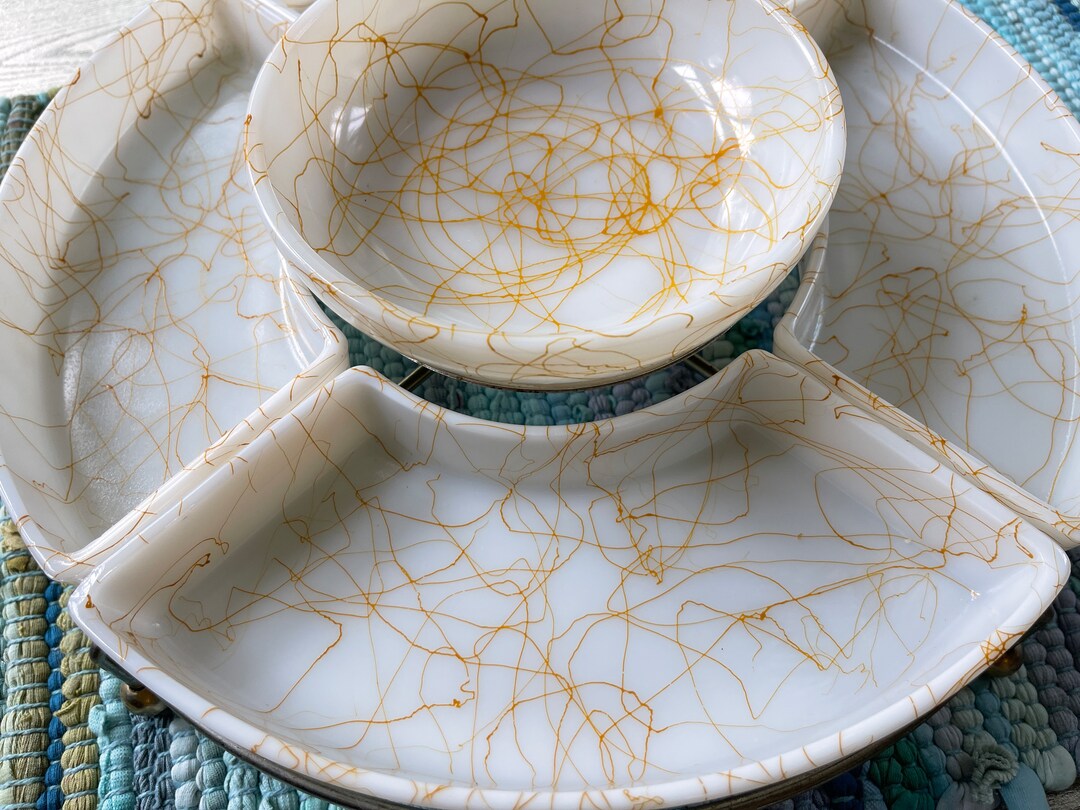 Stunning MCM Milk Glass and Brass Condiment or Relish Lazy Susan Hazel ...