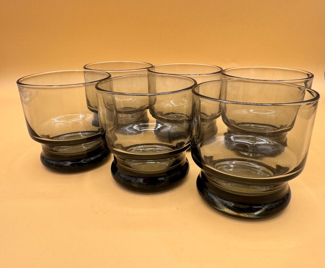 Set of 6 Vintage Stackable Rocks Glasses – Smoky Gray 5oz Tumblers With ...