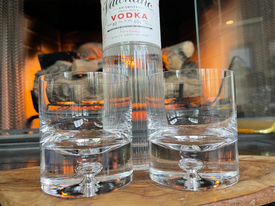 Pair MODERN Heavy Thick Bubble Base Rocks Glasses Barware Cocktail ...