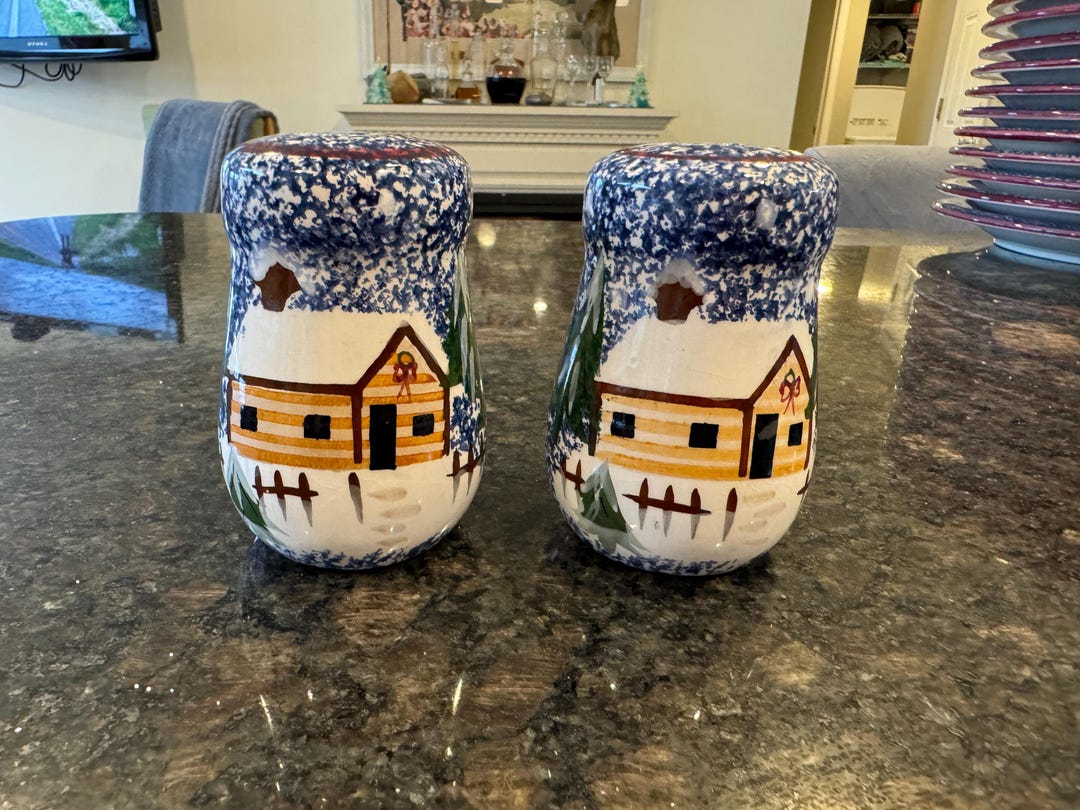 Vintage Holly Mountain Lodge SALT AND PEPPER Set Log Cabin Dinnerware ...