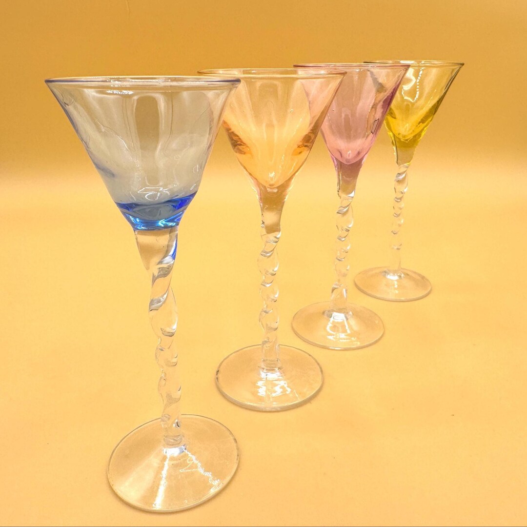 Vintage Post Modern 1980's Small Cordial Glasses Barware Colorful ...
