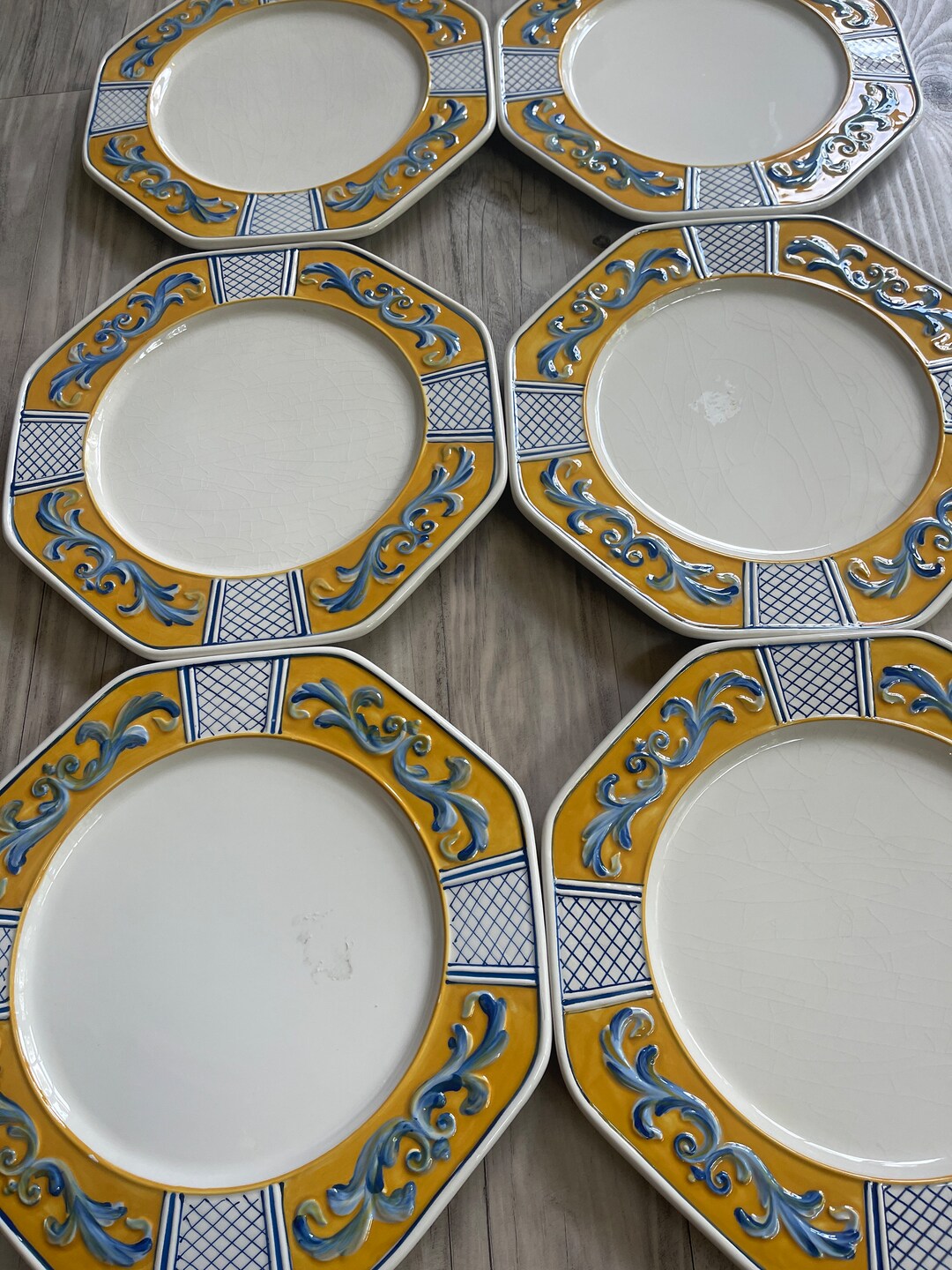 Ricamo Trattoria Fitz & Floyd Post Modern Blue Yellow Pattern Set of 6 ...