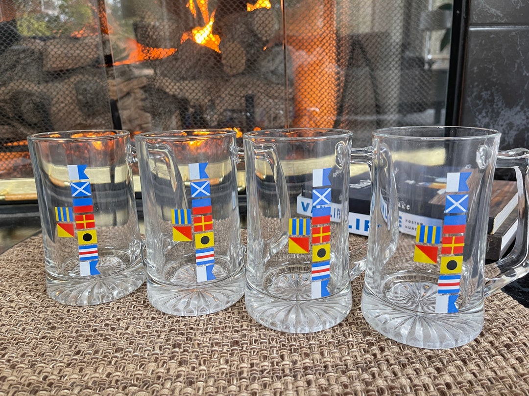 4 Vintage NAUTICAL FLAG Semaphore Fun Vintage Classic Pint Glasses Beer ...