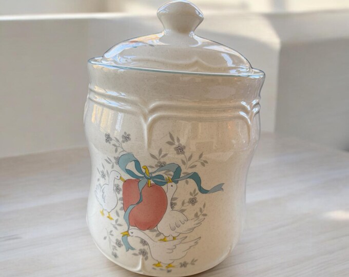 Retired Ribbon Geese Goose Canister LARGE Vintage Stoneware Retro ...