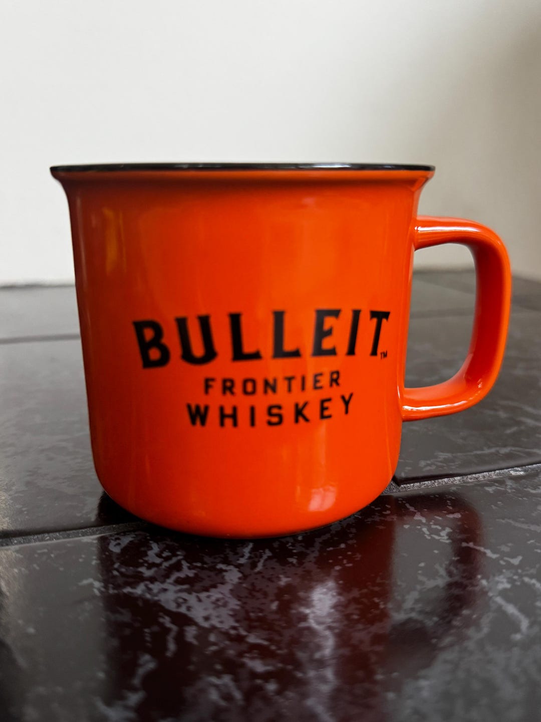 Bulleit Frontier Whiskey Ceramic Mug – Bright Orange Black Rim Campfire ...