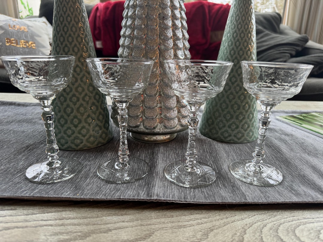 4 Vintage MOD Rock Sharp Cube Base Nic Nick and Nora Style Glasses ...