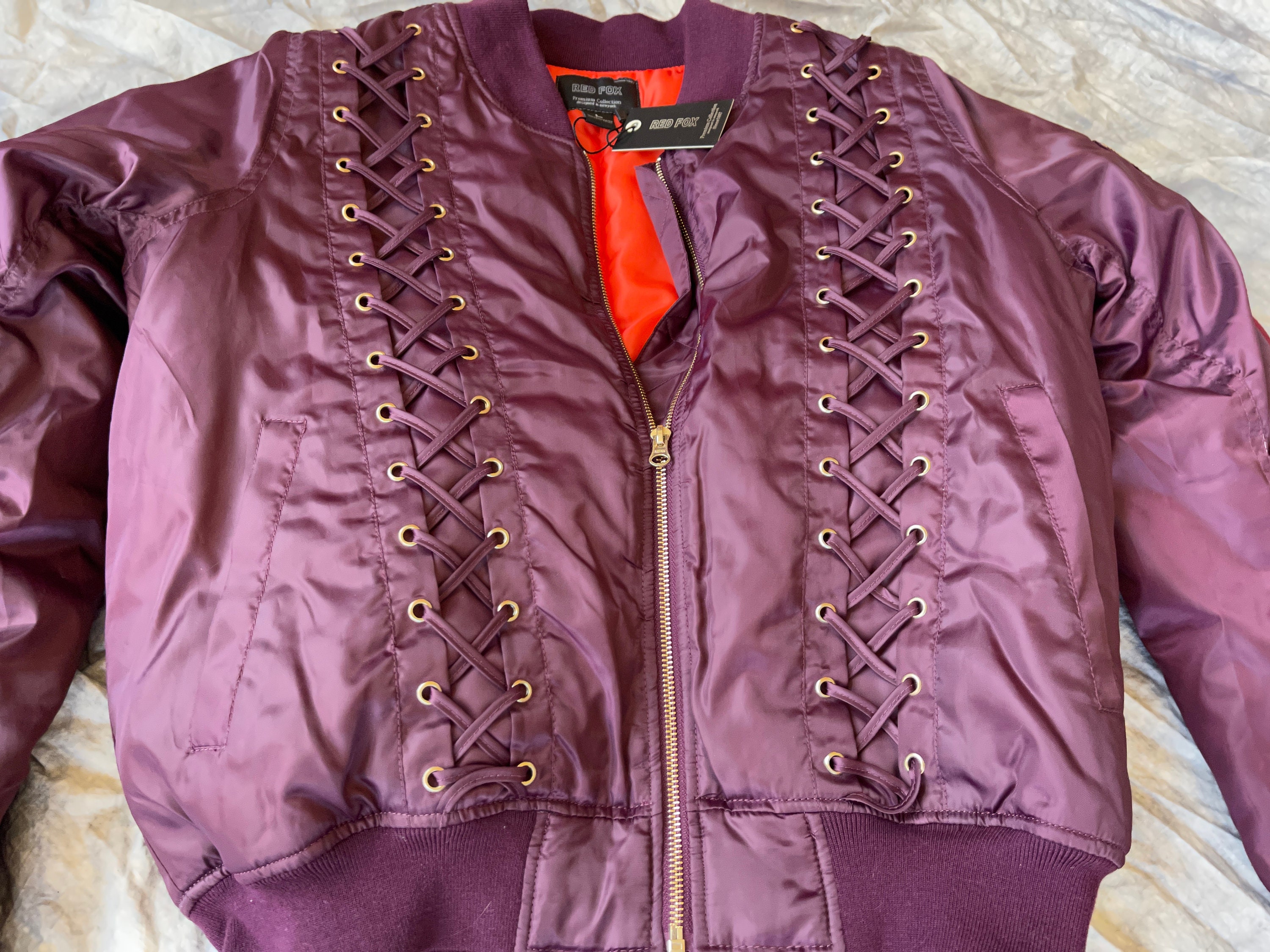 Vintage Red Fox Braided Wine Color Jacket Coat Size Large Retro New ...