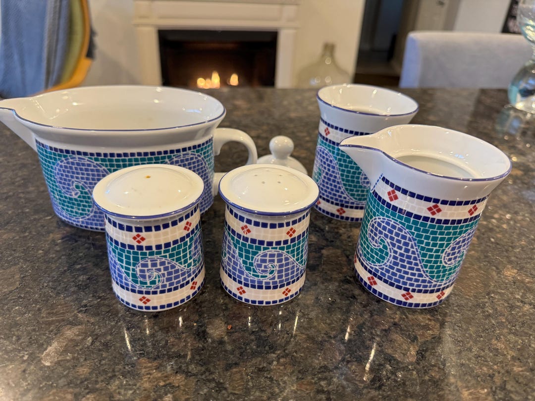 DANSK MOSIAC WAVE Tile Set Salt Pepper Creamer Sugar and Gravy Retro ...