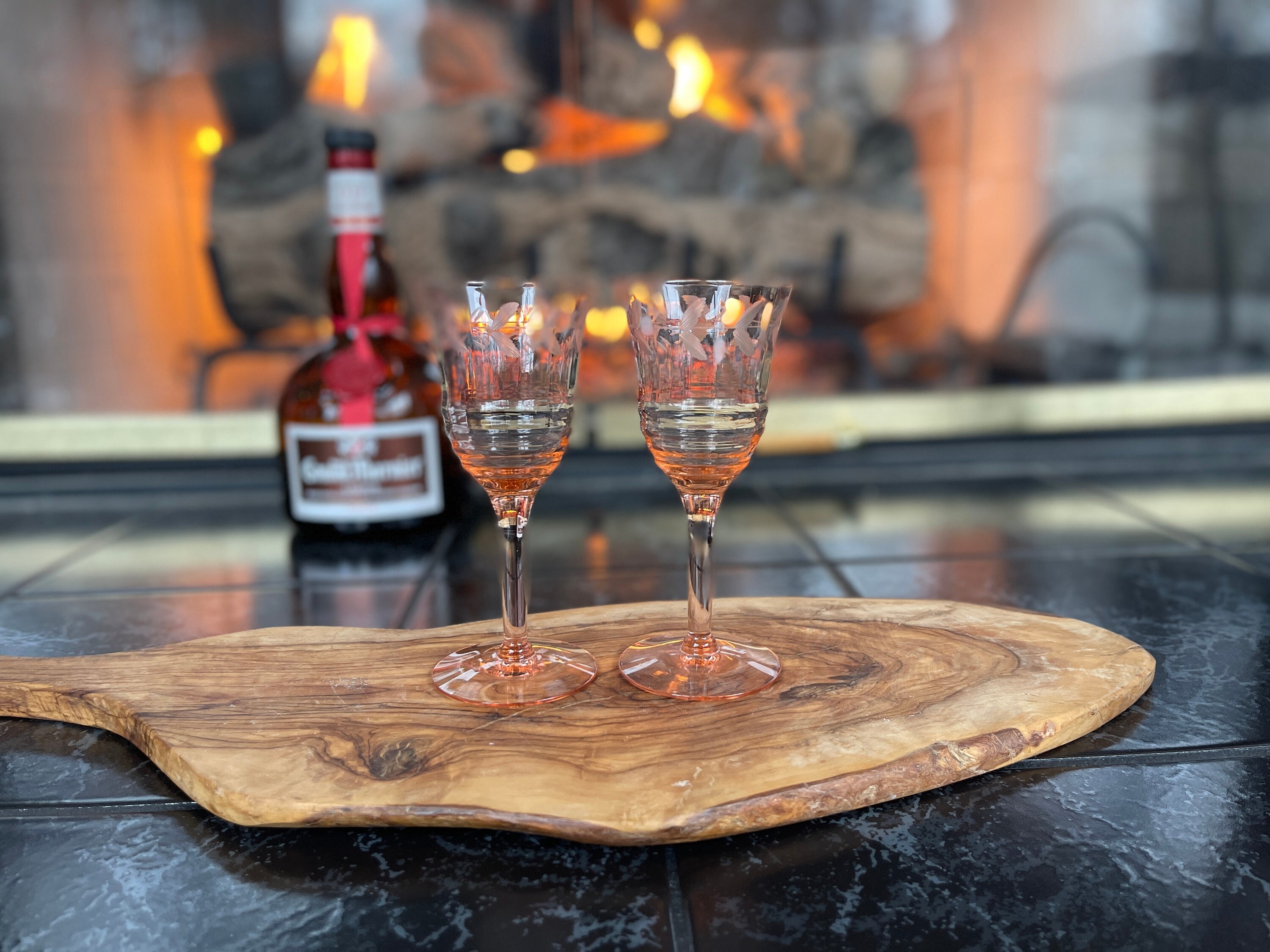 PINK Detailed Set 2 Vintage Botanical Floral Etched Cordials Nic Nick ...