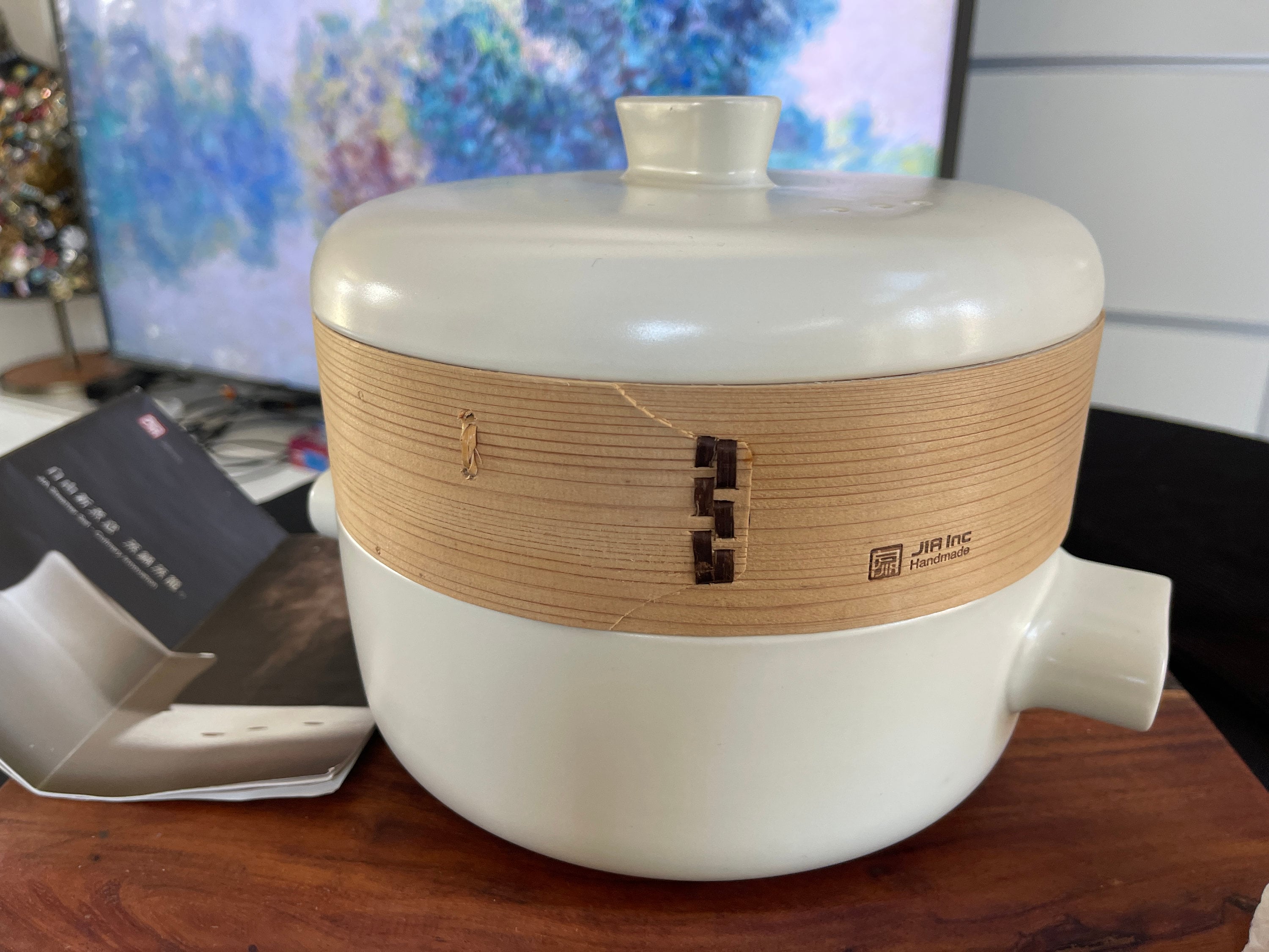 JIA Steamer Set Large Ceramic Steamer Pot Lid & Cedar Wood Basket Rice ...