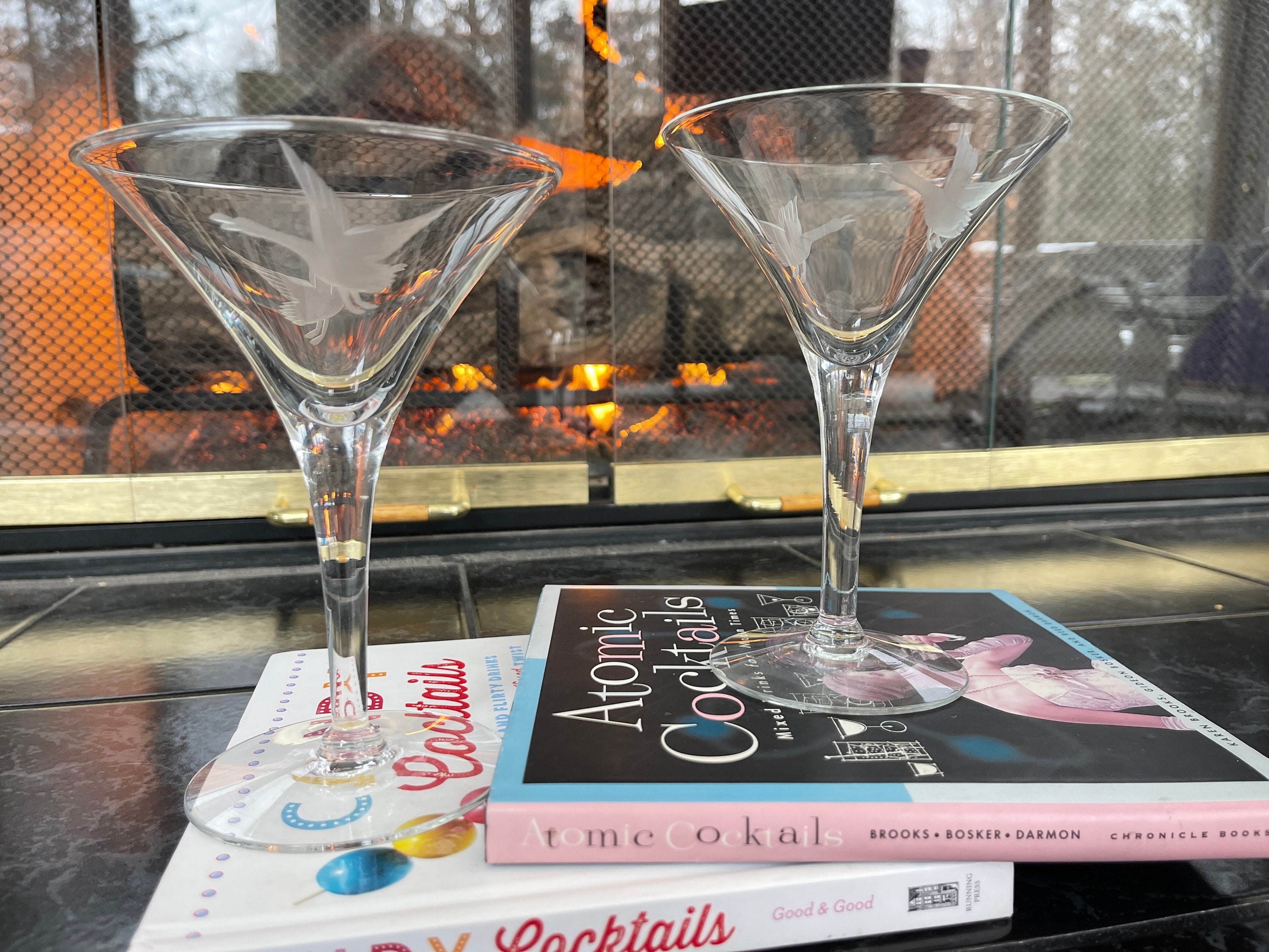 VERY CLASSIC Coupe Etched Bird Geese CLEAR Set 2 Martini - Etsy