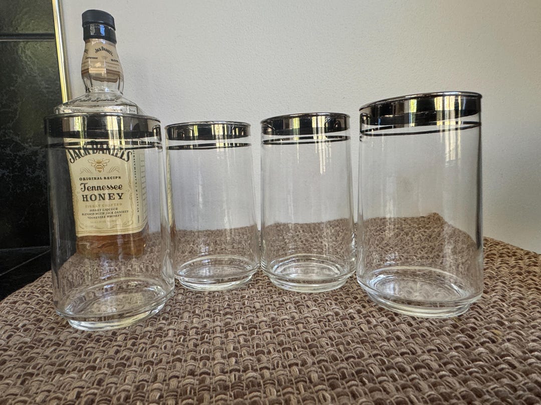 Mid Century 1950 Minimal Gorgeous Silver Rimmed Tumblers Hi Ball Tom ...