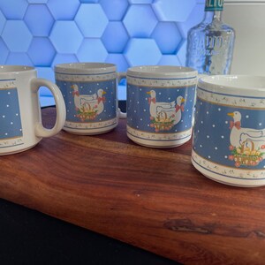 Vintage GEESE GOOSE Honk Honk Set 4 Drinking Coffee Cup Mug Blue Ribbon ...
