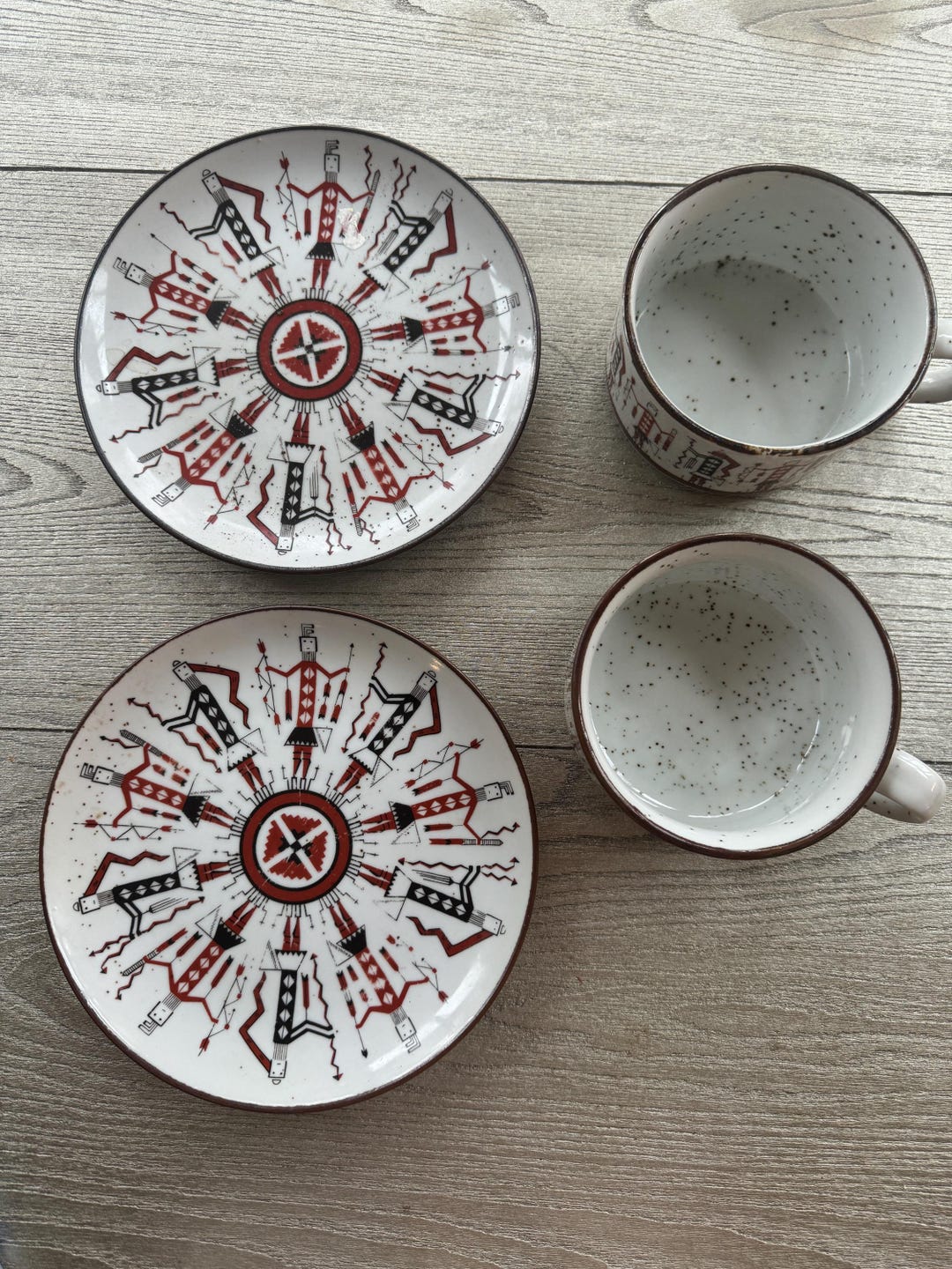 1970's Indian Native American Tribal Theme Pair Soup Cereal MUG Bowl ...