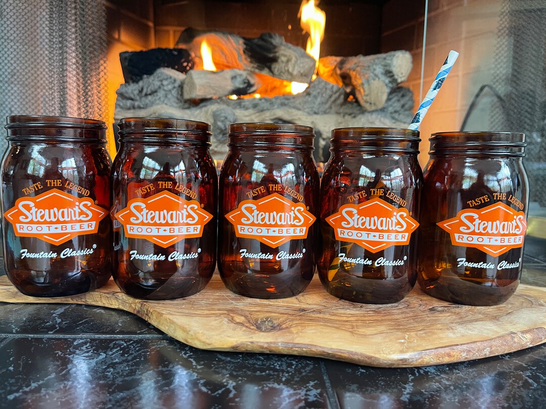 5 STEWART ROOT BEER Mason Jar Glasses for Beer Cocktails or Soda Fun ...