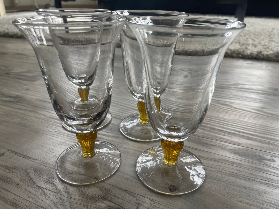 1970's Jumbo Cocktail Pina Colada Big Wine Set 4 Glasses Gold Colored ...