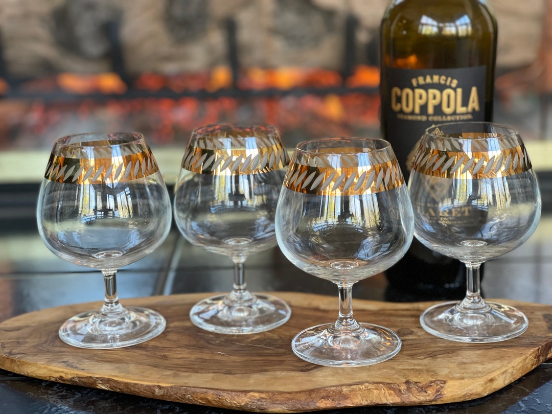 4 Mid Century Vintage Gold Band Bohemian Brandy Snifter Glass Glasses ...