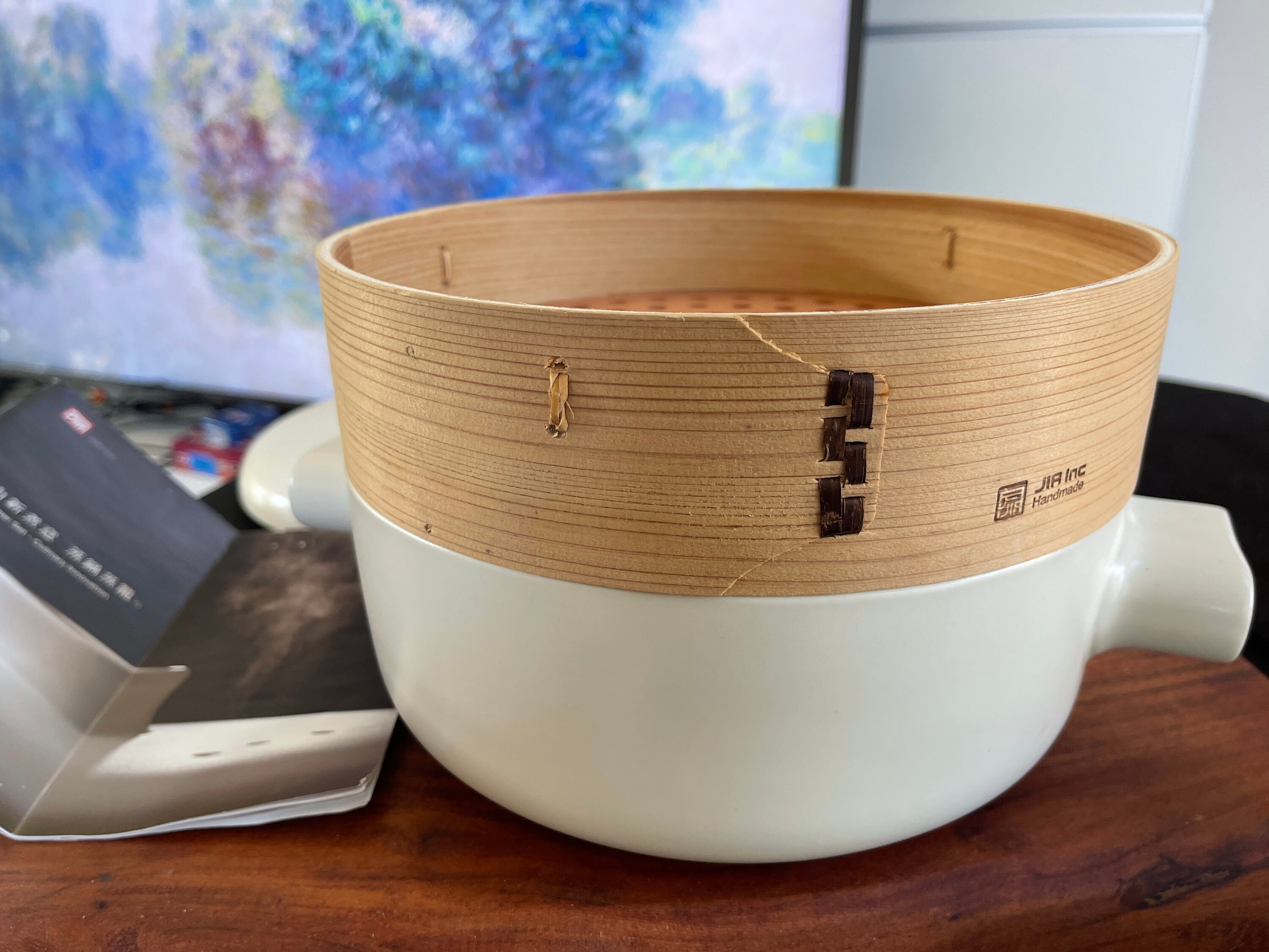 JIA Steamer Set Large Ceramic Steamer Pot Lid & Cedar Wood Basket Rice ...