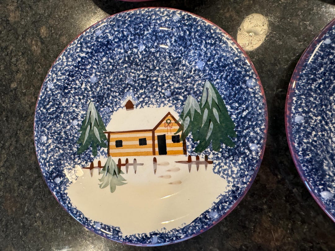 Discontinued Holly Mountain Lodge SALAD PLATE Round Log Cabin ...