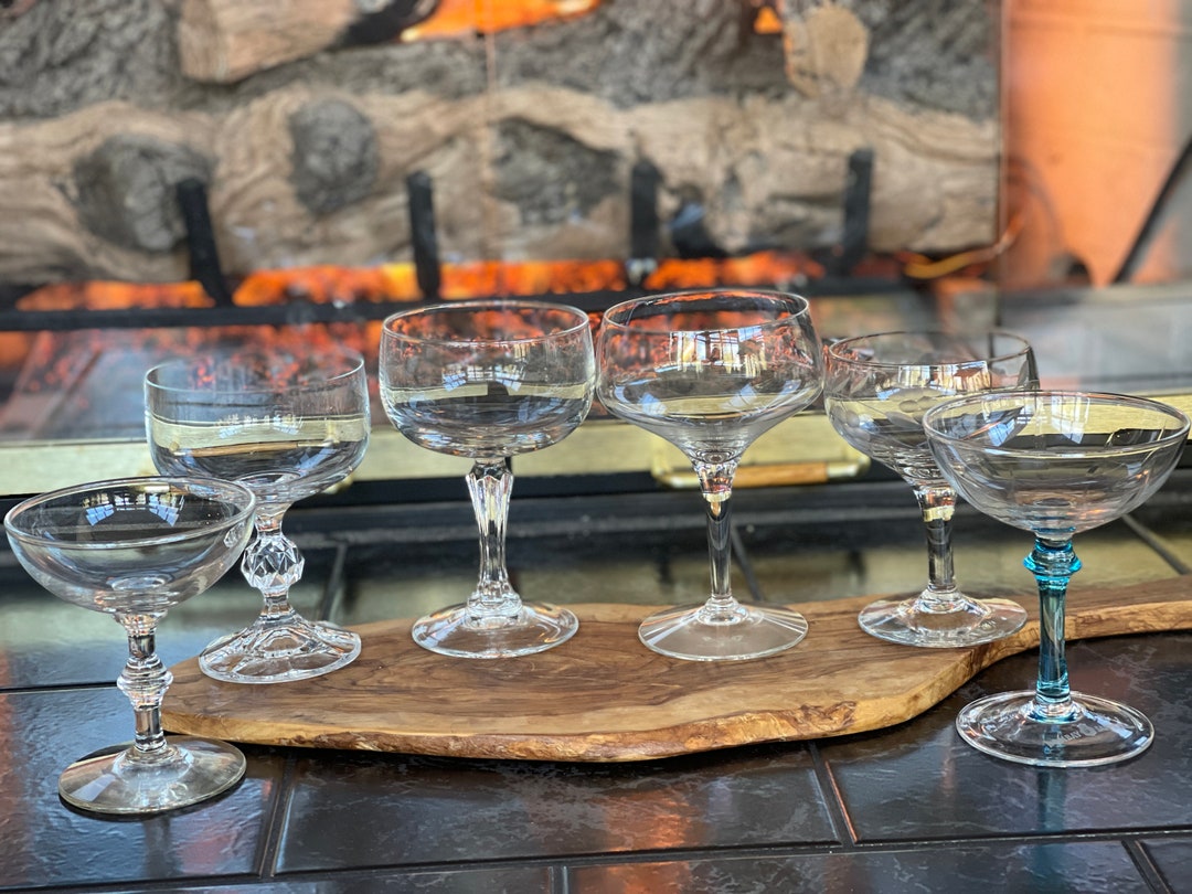 VINTAGE MCM Mixed Set Martini Coupe Glass Eclectic Unique Complicated ...