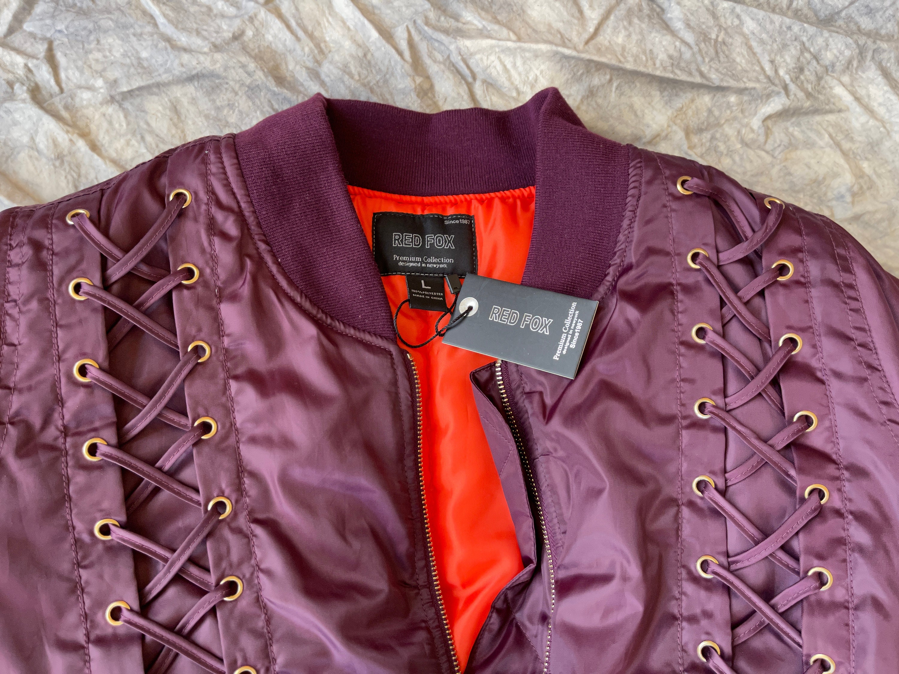 Vintage Red Fox Braided Wine Color Jacket Coat Size Large Retro New ...