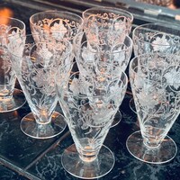 Tiffin Franciscan Juice Stemware With Etched Beautiful Cherokee Rose ...