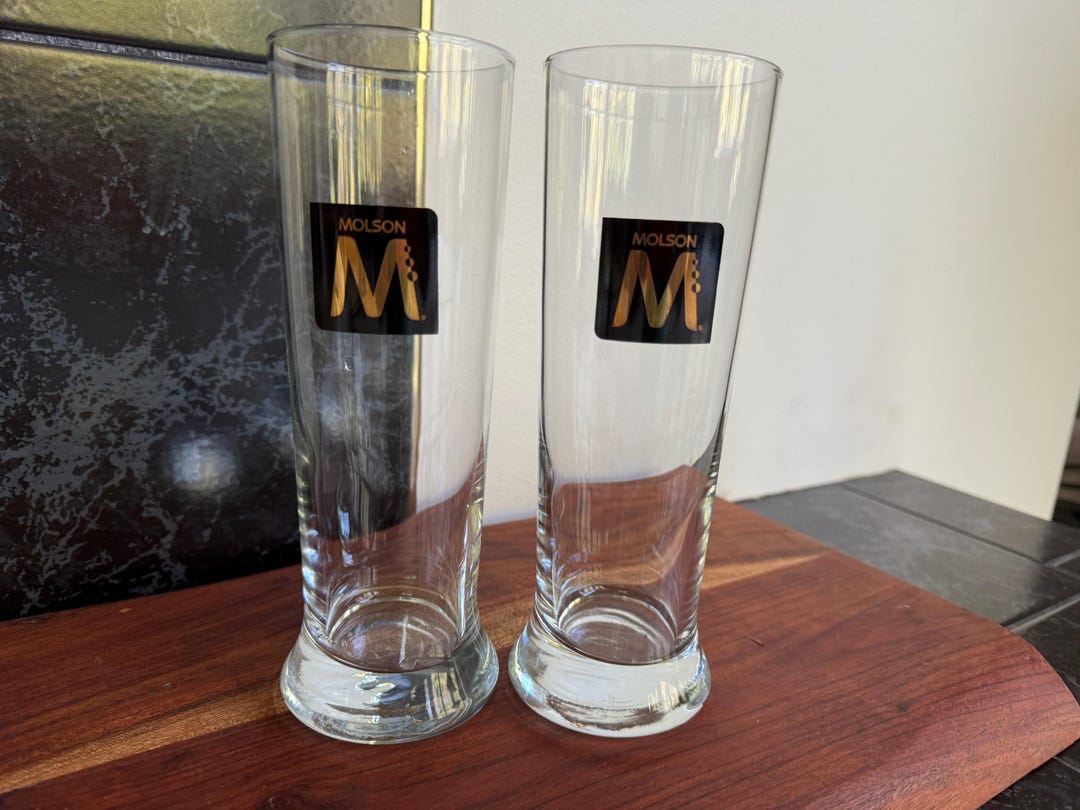 MOLSON CANADIAN Tall Set of 2 Glasses Beer Lager Ale Porter Man Cave ...