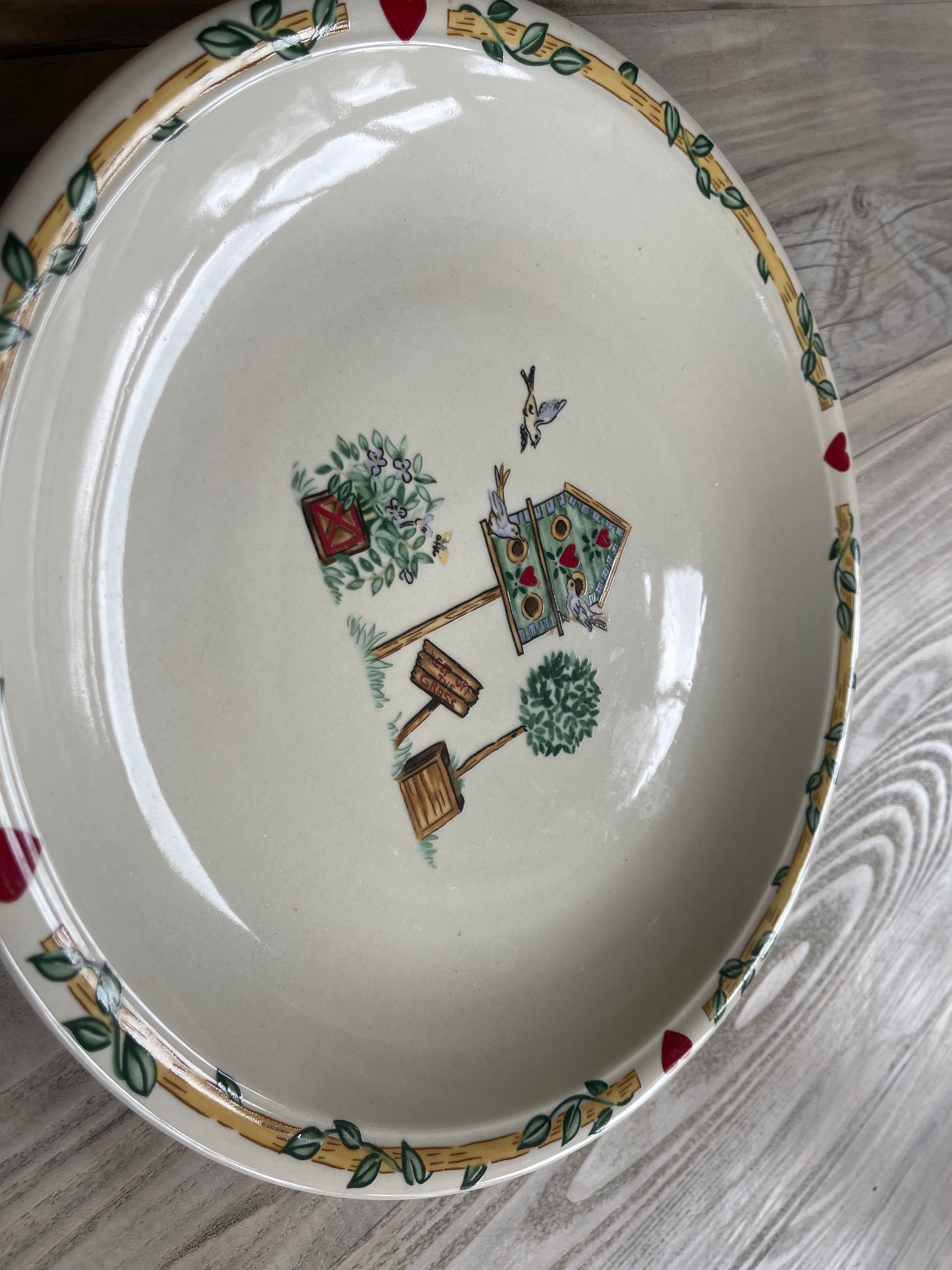 Thompson Pottery BIRDHOUSE Large Serving PLATE Vintage Stoneware Retro ...