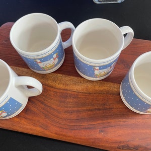 Vintage GEESE GOOSE Honk Honk Set 4 Drinking Coffee Cup Mug Blue Ribbon ...