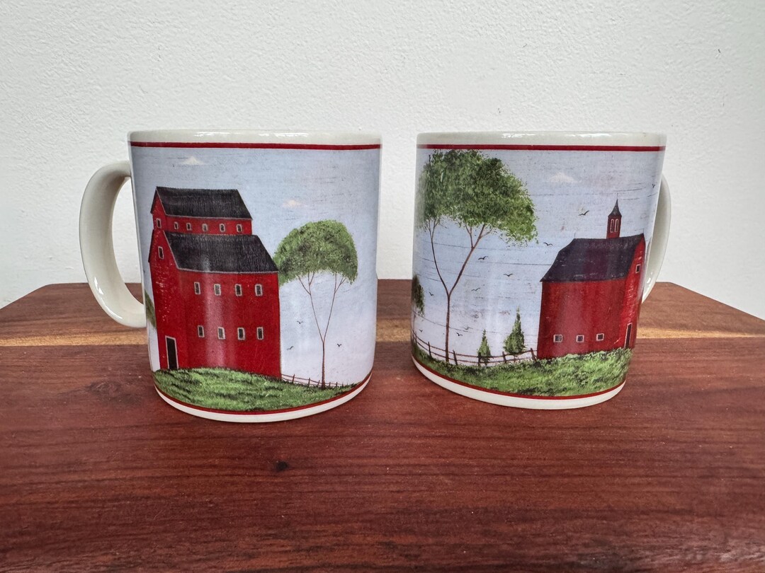 Warren Kimble Barns Coffee Mugs Set Farmhouse Red Barn Country Art ...