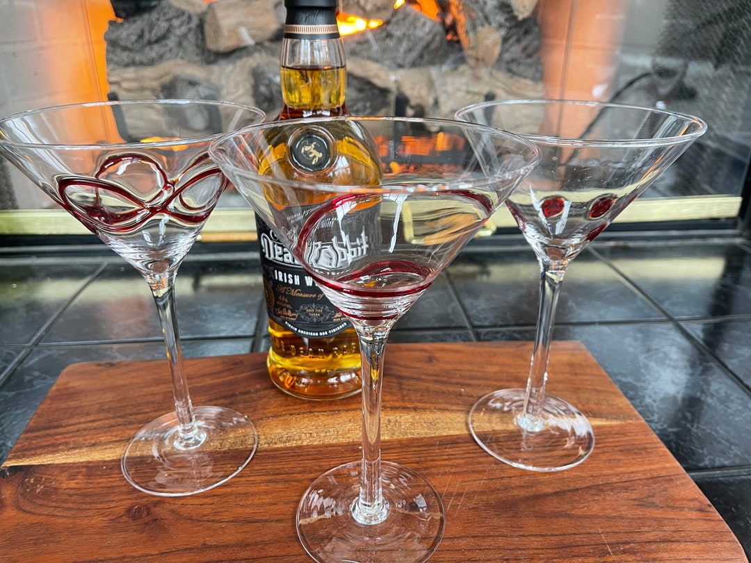 Vintage CRAZY SWIRLS Martini Glasses Bougie Fun Funky RED Cocktail ...