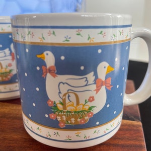 Vintage GEESE GOOSE Honk Honk Set 4 Drinking Coffee Cup Mug Blue Ribbon ...