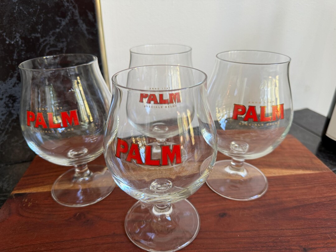 Vintage PALM Belgian Set of 4 Glasses Beer Lager Ale Porter Man Cave ...