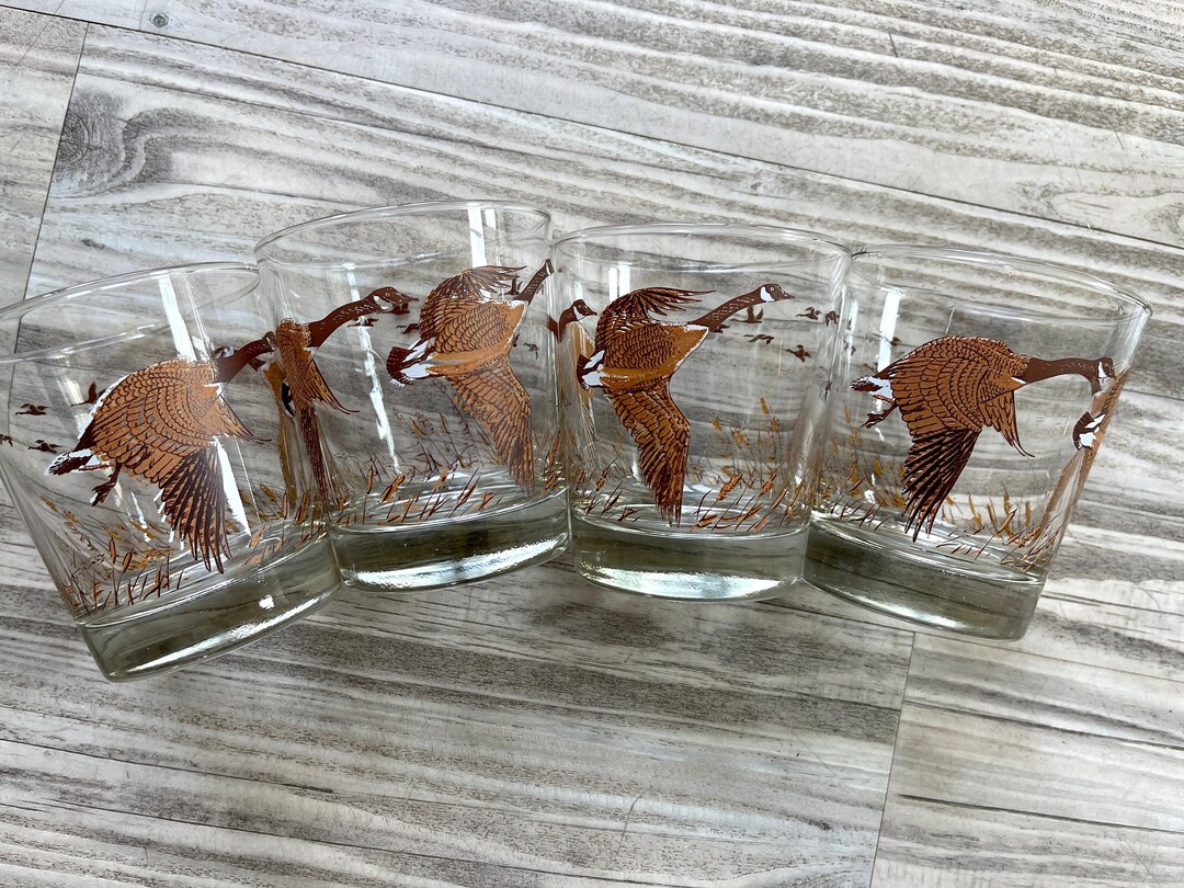 Flying Bird Geese Libbey Cocktail Glasses Set of 4 Rocks Double Old ...