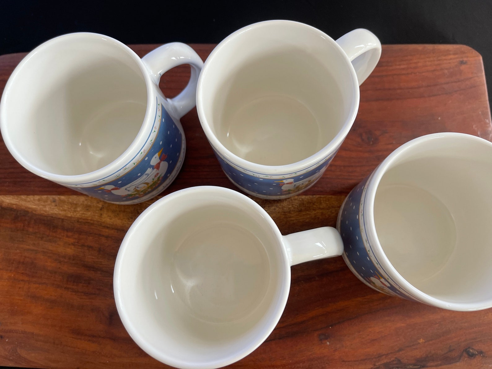 Vintage GEESE GOOSE Honk Honk Set 4 Drinking Coffee Cup Mug Blue Ribbon ...