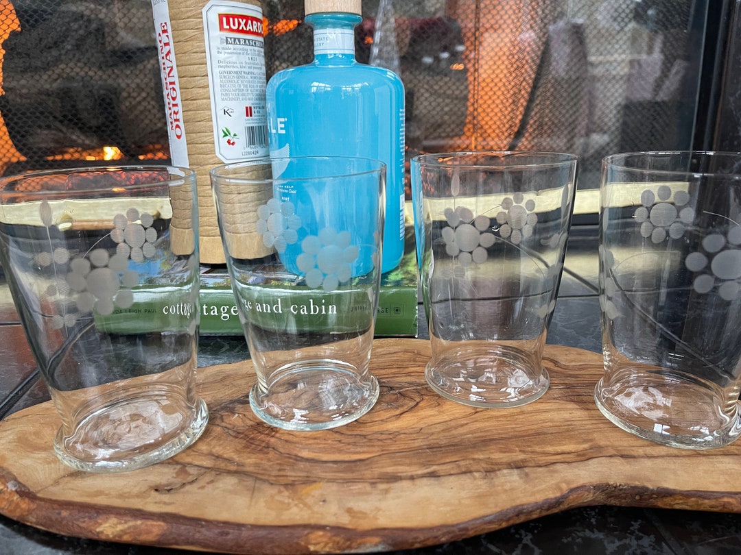Vintage OPTIC Floral Etched JUICE Set of 4 Glasses Cocktails - Etsy