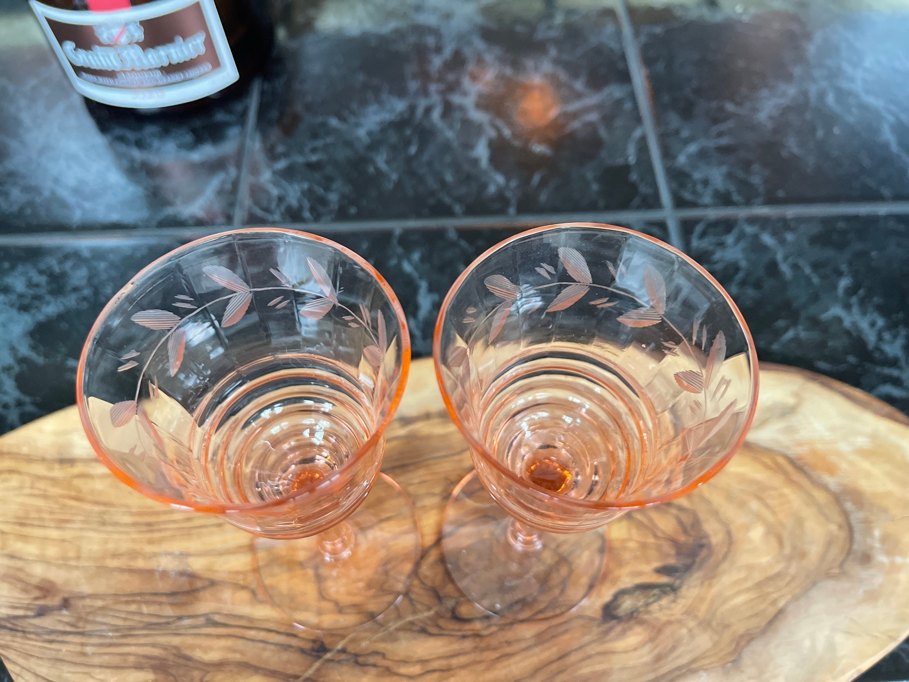 PINK Detailed Set 2 Vintage Botanical Floral Etched Cordials Nic Nick ...