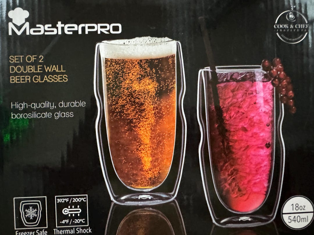 Rare Double Wall Masterpro 18 Ounce Cold Beer Cerveza Pint Glasses Beer ...