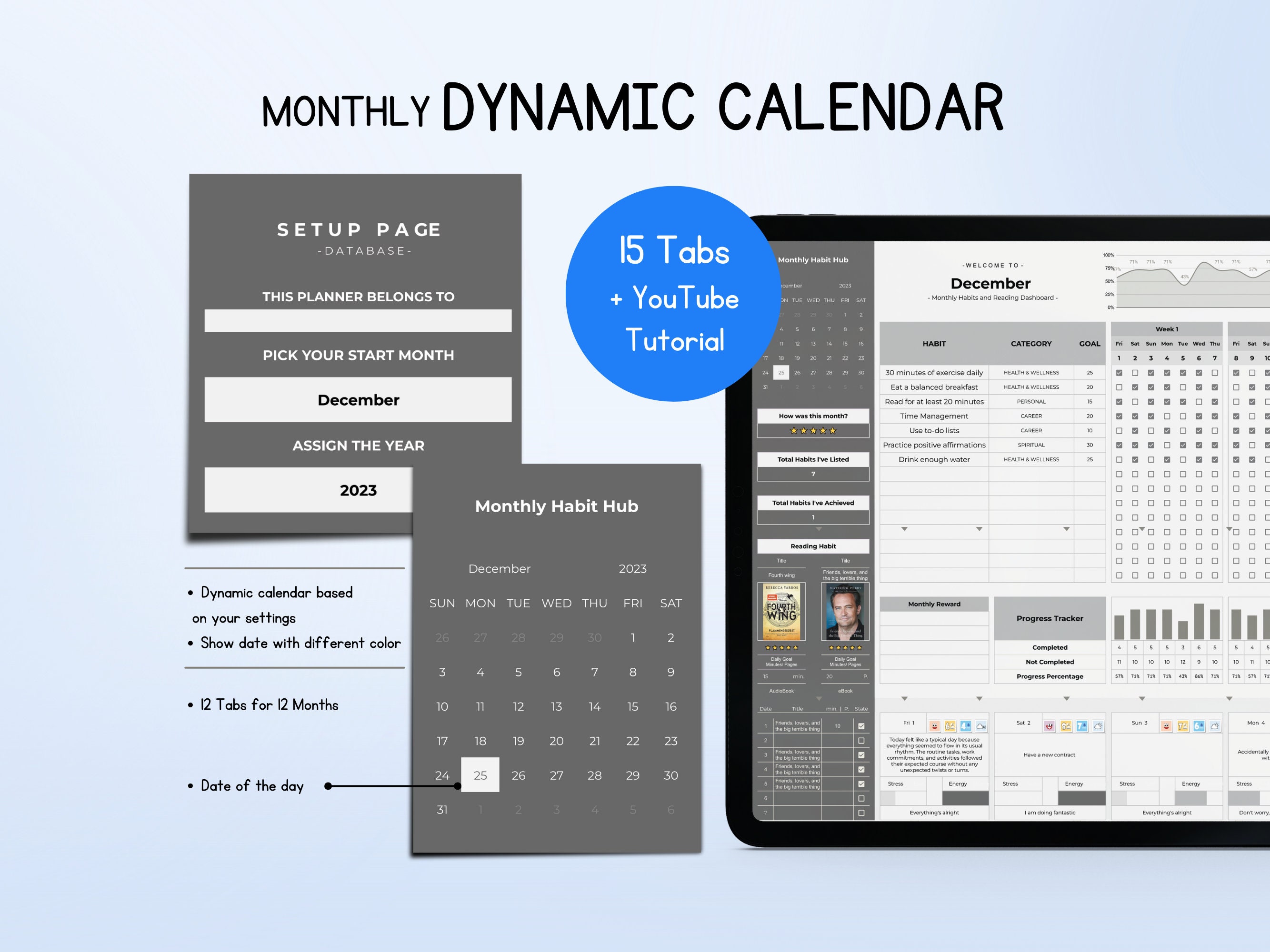 Customizable Habit Tracker Spreadsheet for Google Sheets, Habit and ...