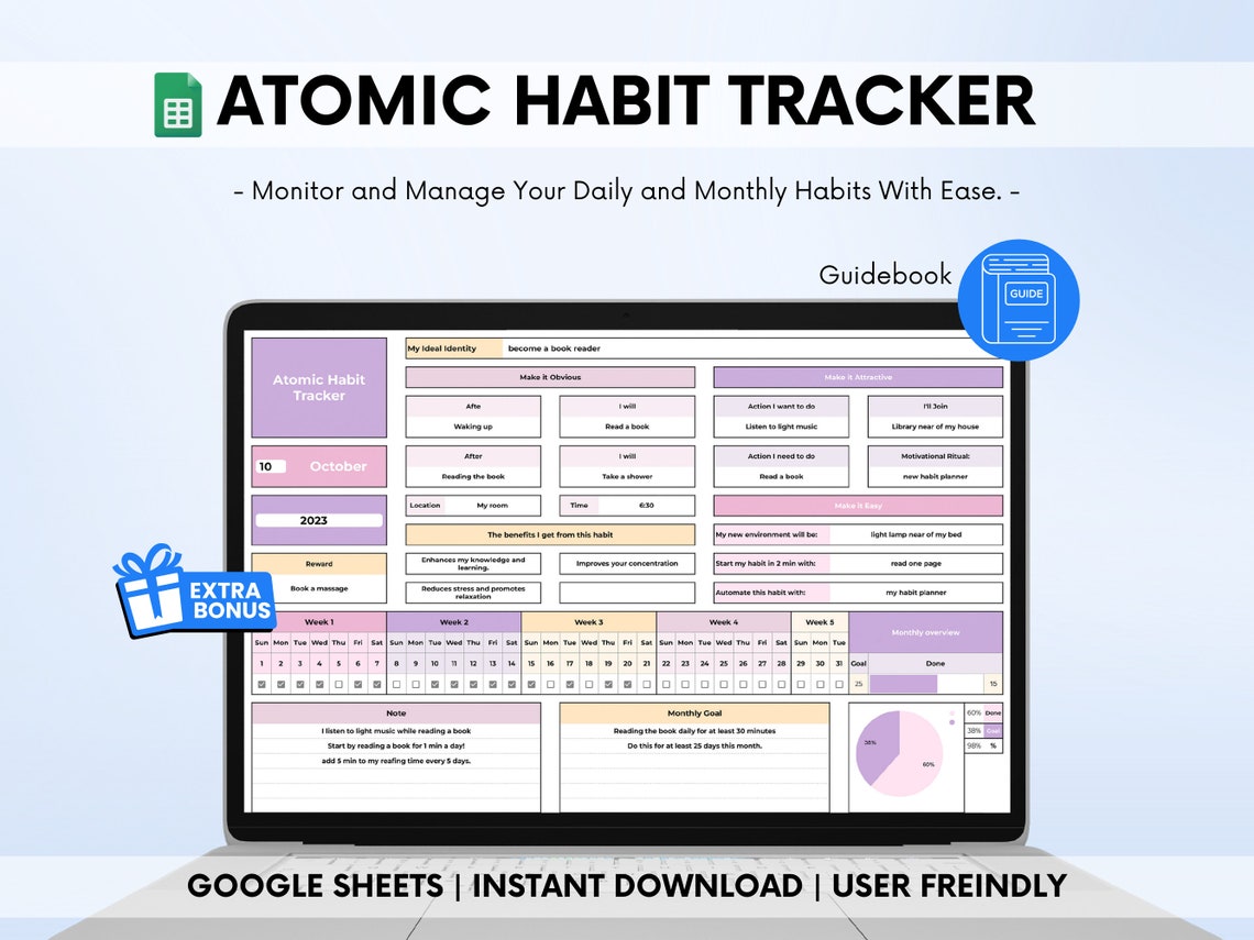 ATOMIC HABIT Tracker Google Sheet Worksheets, Atomic Habits & Goals Sheet, Digital Habit ...